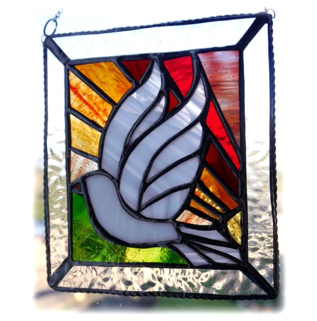 SOLD Sunset Dove Stained Glass Picture Suncatch... - Folksy