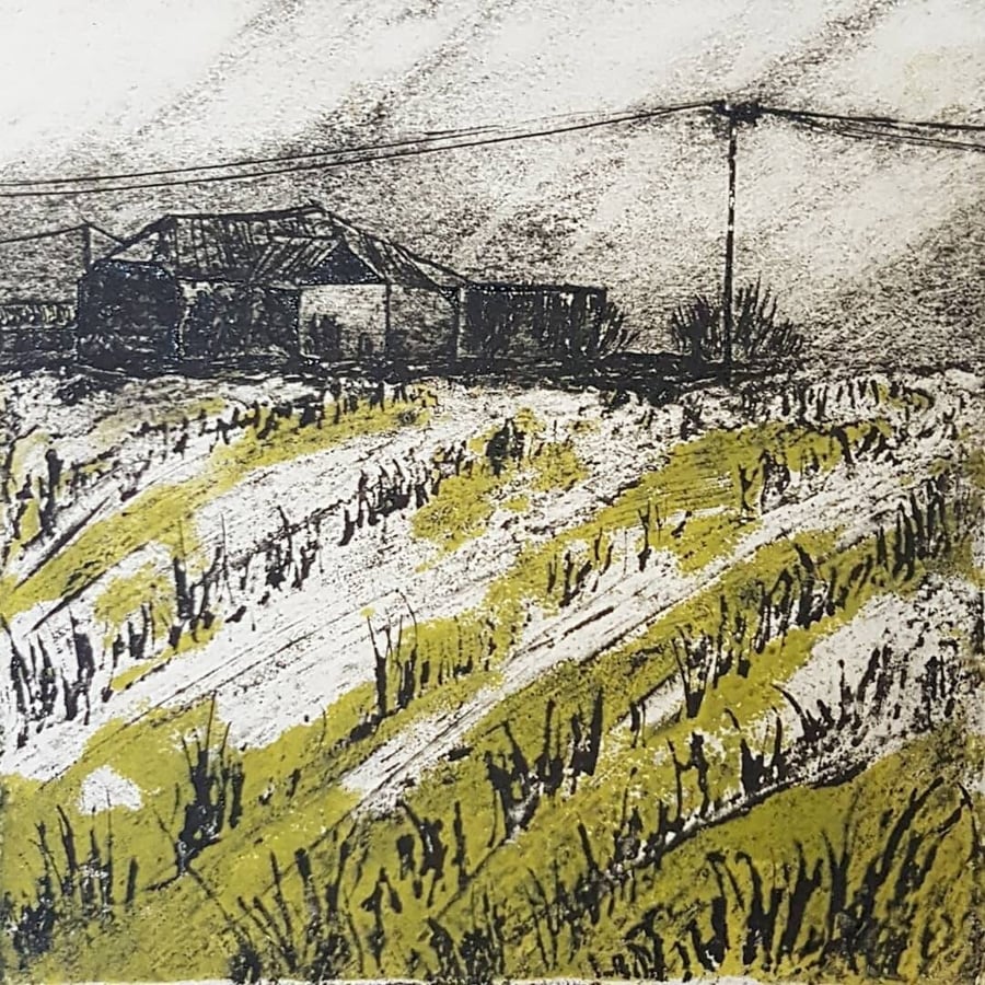 Collagraph Print - Hilltop Farm - An Original, ... - Folksy