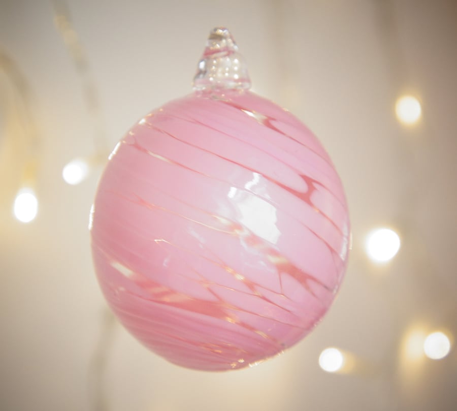 Swirly Pink Handmade Blown Glass Bauble - Folksy
