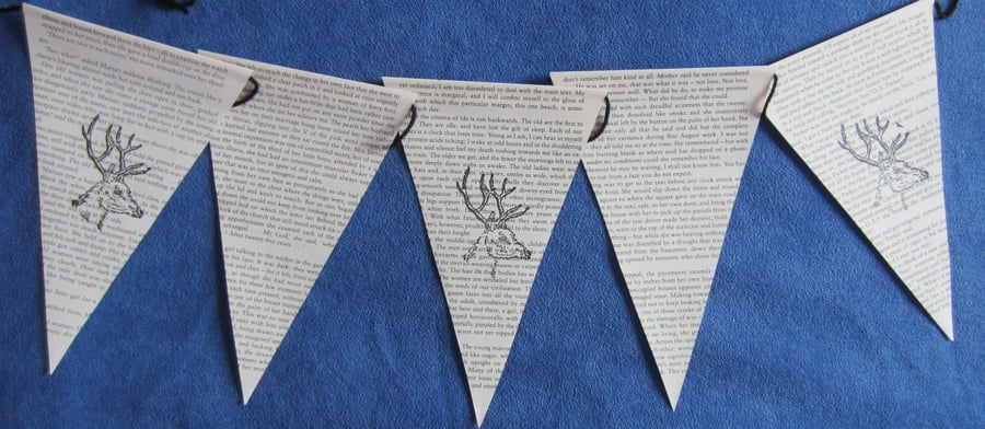 Stag Paper Book Pages Bunting - Folksy