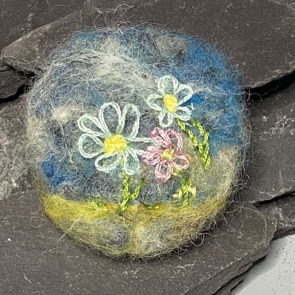 spring flowers - Textile brooch, needle felt an... - Folksy