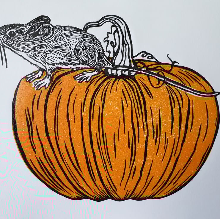 Autumn Mouse Lino Print - Mouse Linocut - Mouse... - Folksy