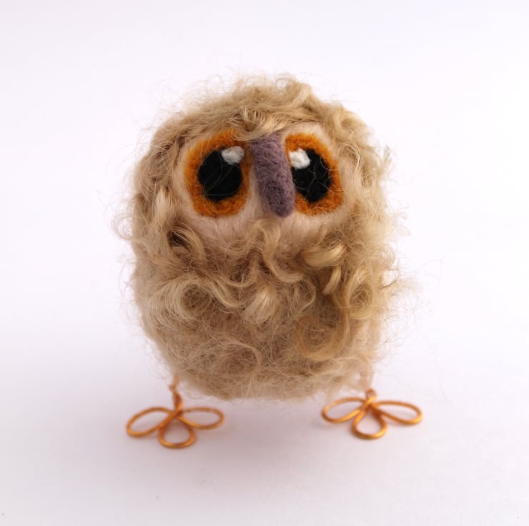 Blonde Needle Felted Owl Baby - Folksy