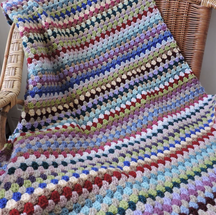 Crochet Blanket in multi coloured stripes - Folksy