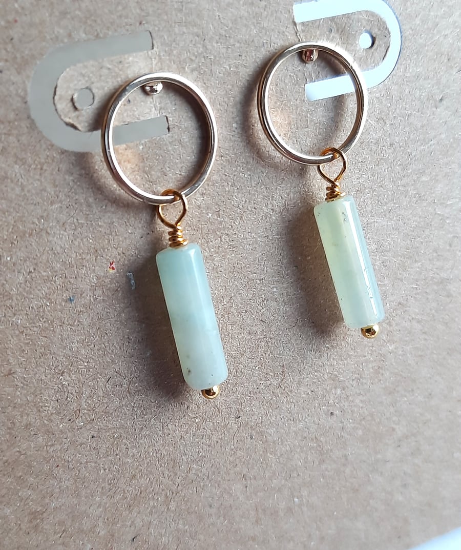 Amazonite gold plated circle stud earrings - Folksy