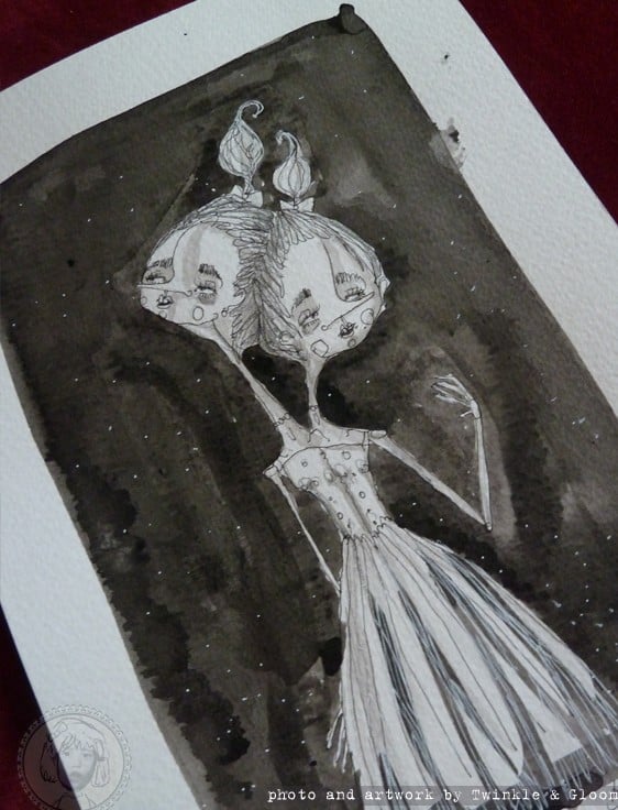 Conjoined Twins, Black and White original drawing. - Folksy