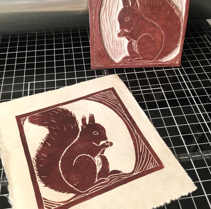 Lino Print - Red Squirrel - Folksy