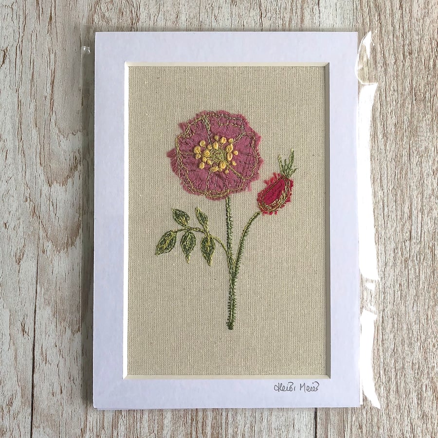 Floral art - rose textile artwork - unframed em... - Folksy