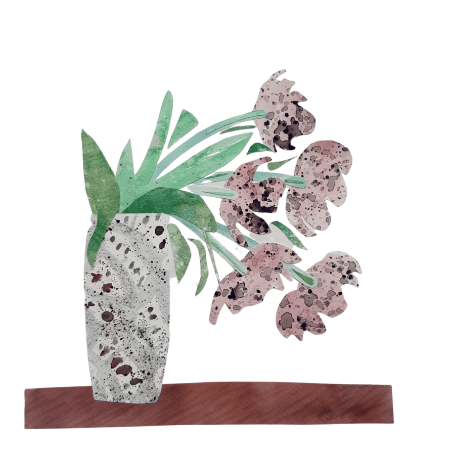 Pink Tulips in a Vase Paper Collage - Folksy
