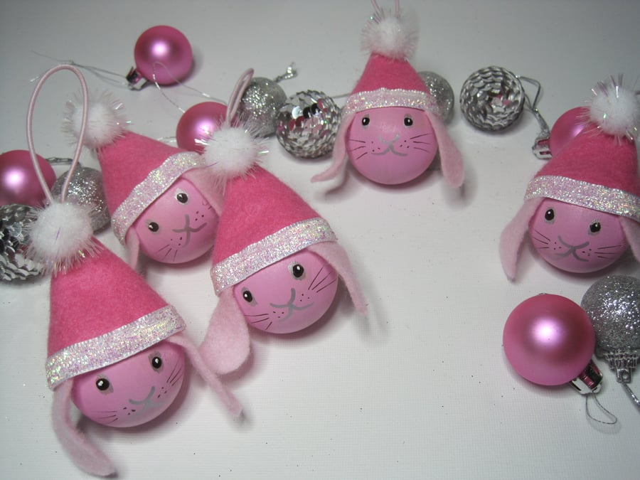 SALE Bunny Rabbit Christmas Bauble Decoration x 4 - Folksy