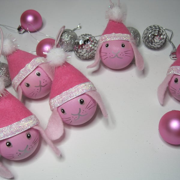 SALE Bunny Rabbit Christmas Bauble Decoration x 4 - Folksy