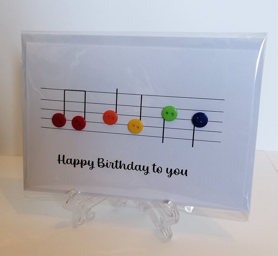 Happy Birthday musical button notes greetings c... - Folksy