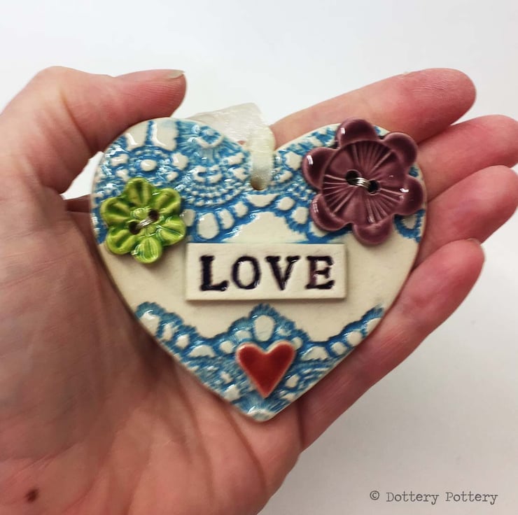 Pottery decoration Love Heart Ceramic lace patt... - Folksy