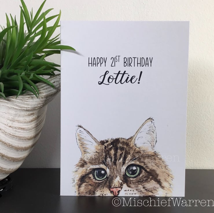 Tabby Cat Art Card. Personalised Brown Tabby Ca... - Folksy