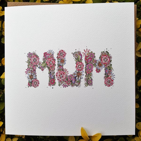 Mum written in floral letters - Folksy