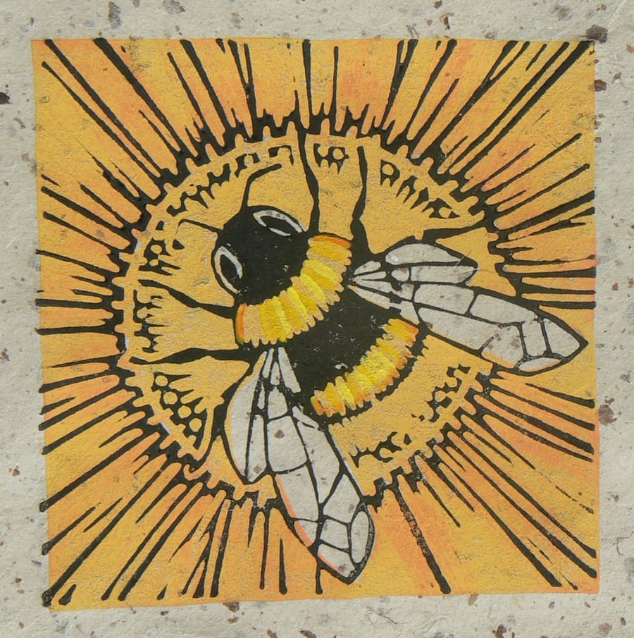 Bee linocut print - Folksy