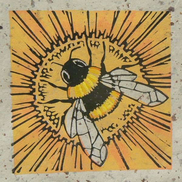 Bee linocut print - Folksy