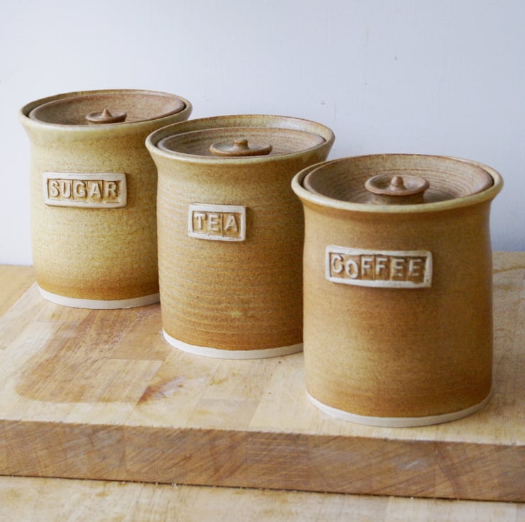 Set of three tea, coffee and sugar jars - stone... - Folksy
