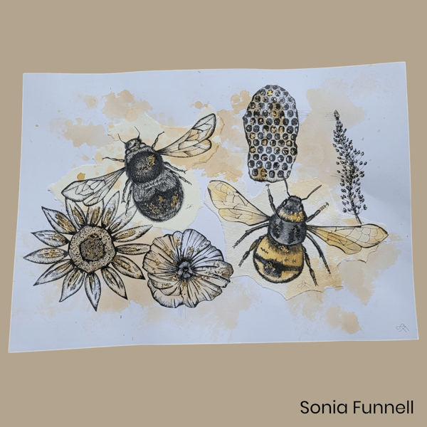 Original Fine Line Bee Drawing - Folksy
