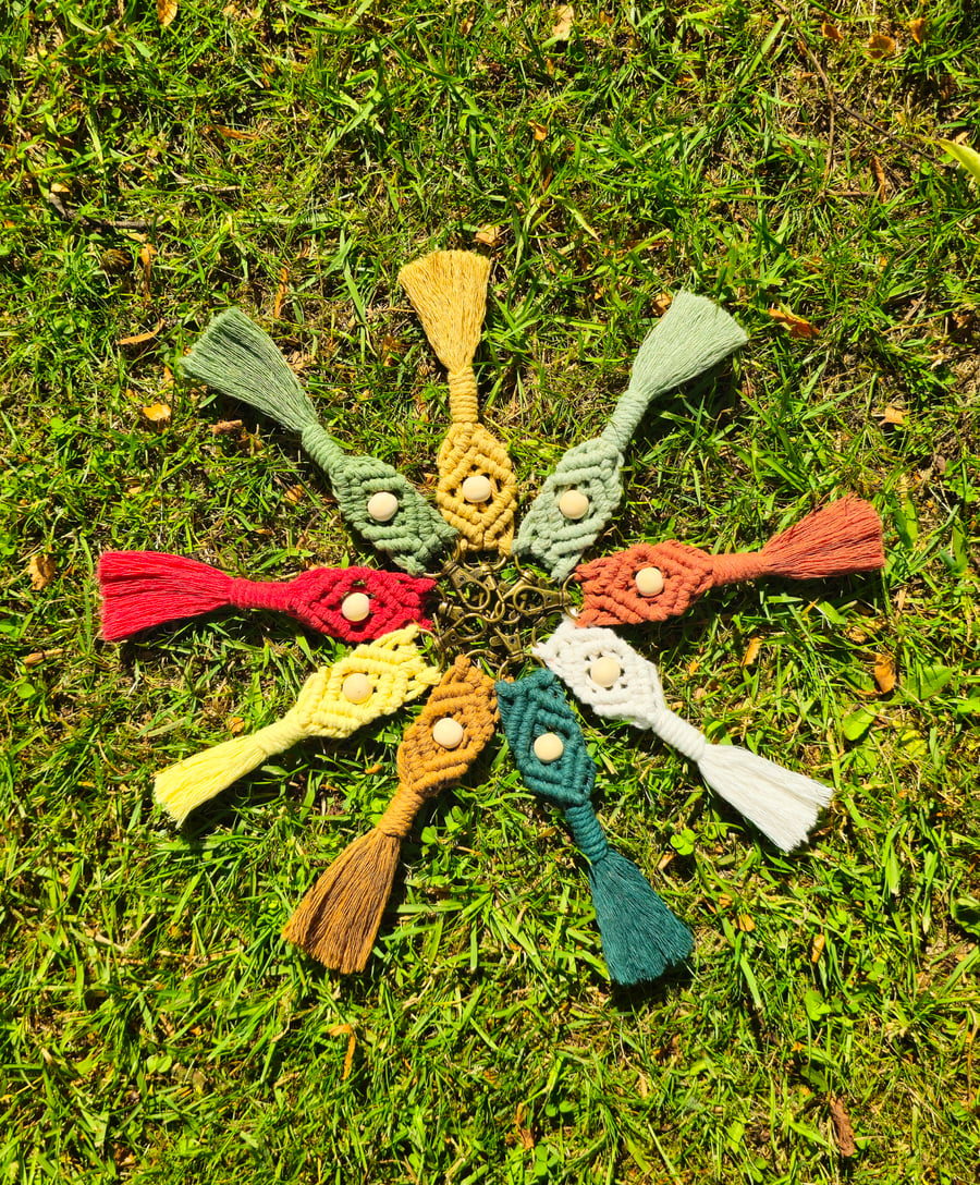 Multi Colour Macrame Key Ring with Wooden Bead ... - Folksy