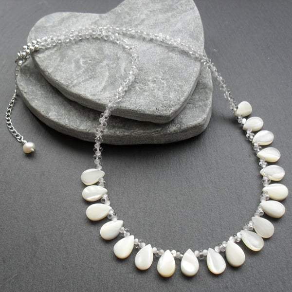 Sterling Silver Shell Necklace With Glass Cryst... - Folksy