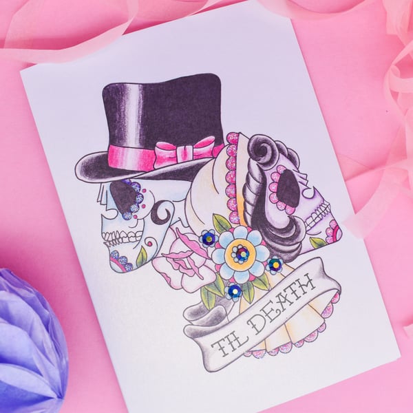 TIL DEATH Sugar Skull Bride & Groom Valenti... - Folksy