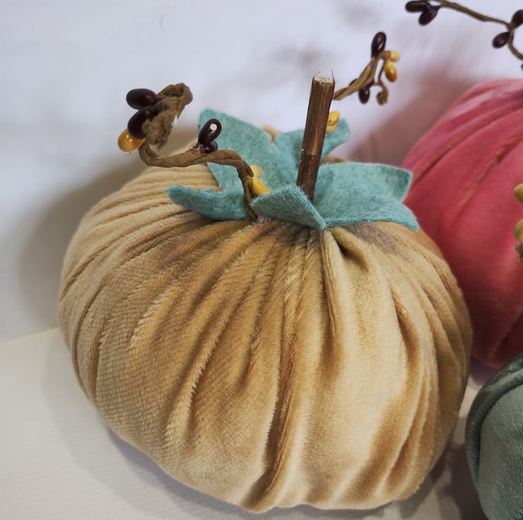 3 PLUSH VELVET PUMPKINS - Folksy