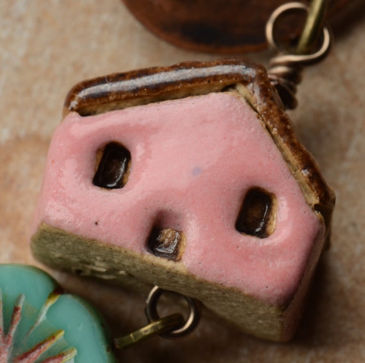 Copper Beaded Key Bracelet with Pink House, Lam... - Folksy