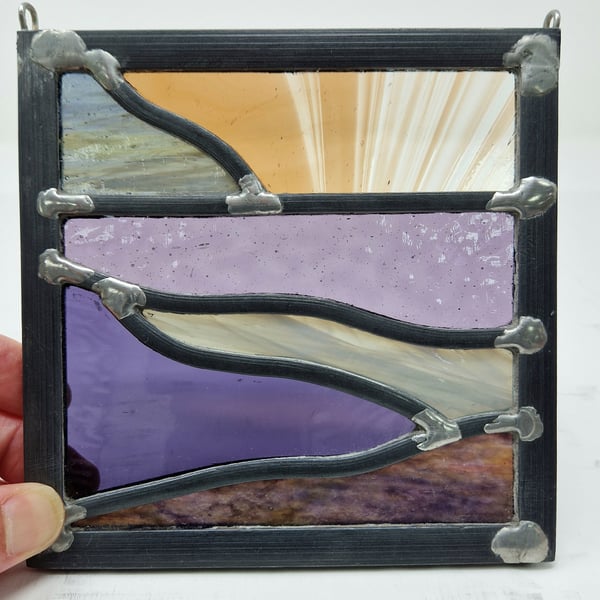 Stained glass seaside sunset purple leaded panel - Folksy