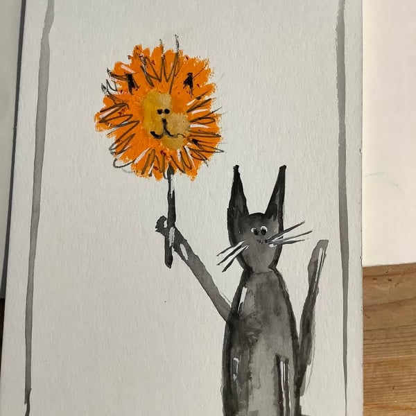 Putting on a brave face. Cat illustration. moti... - Folksy