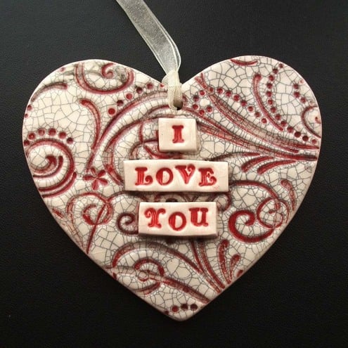 Large ceramic heart decoration - Folksy