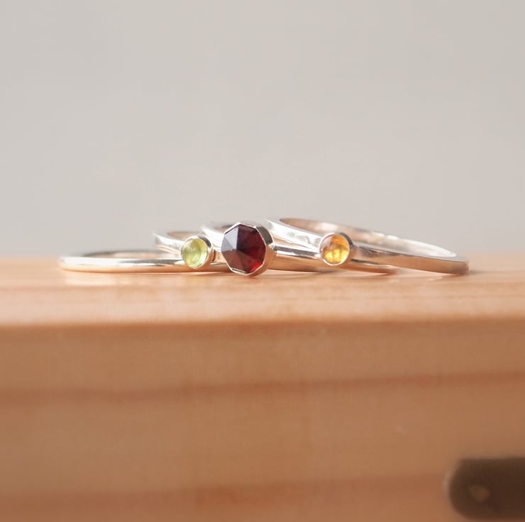 Stacking Ring Set with Garnet, Peridot and Citr... - Folksy