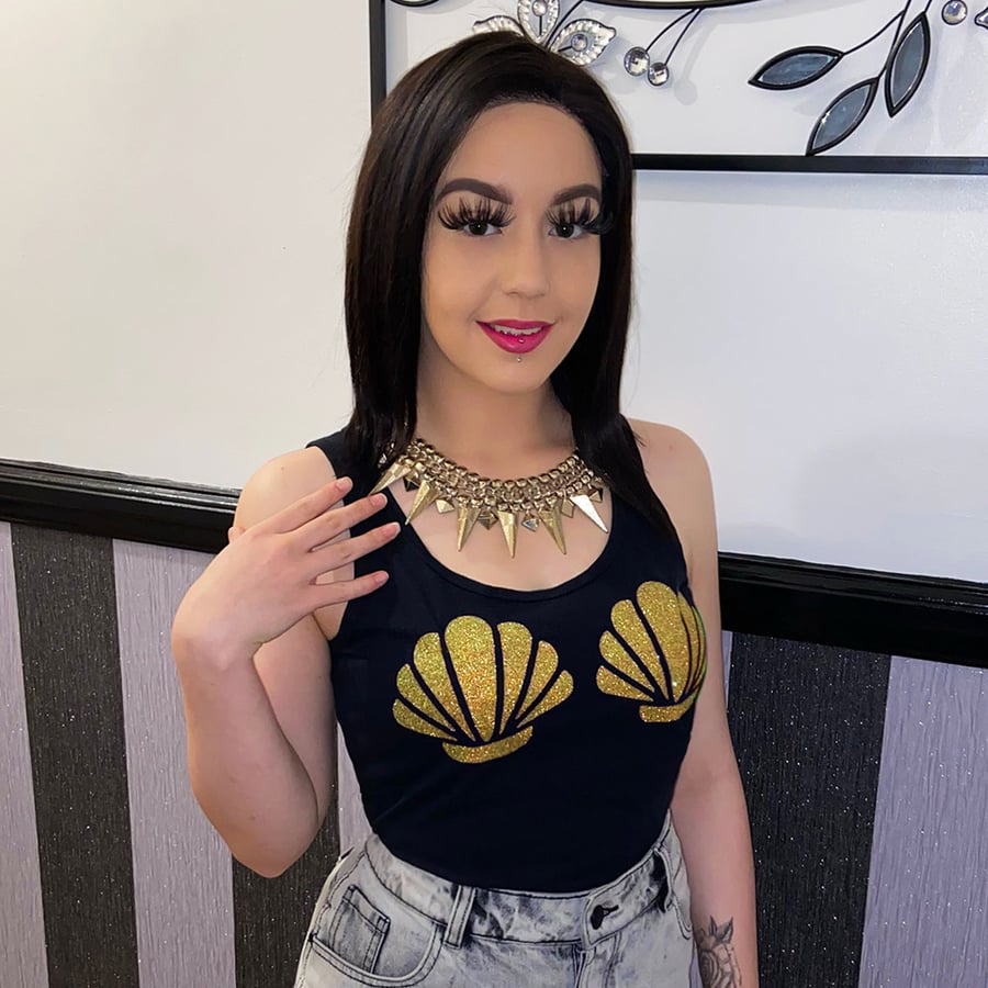 Mermaid Gold Glitter Shell Black Tank Vest Top ... - Folksy