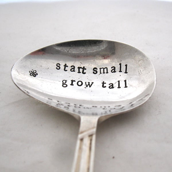 Plant label, start small, upcycled baby spoon - Folksy