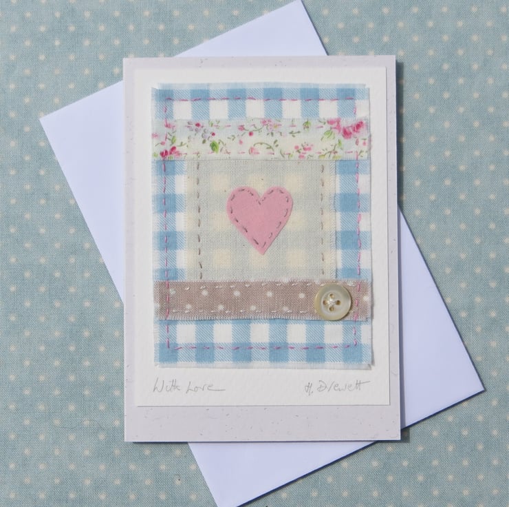 Hand-stitched little heart card with vintage mo... - Folksy
