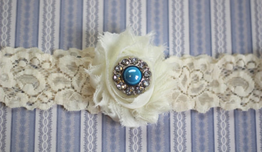 MILLIE: Blue Wedding Garter. Ivory Lace Garter.... - Folksy