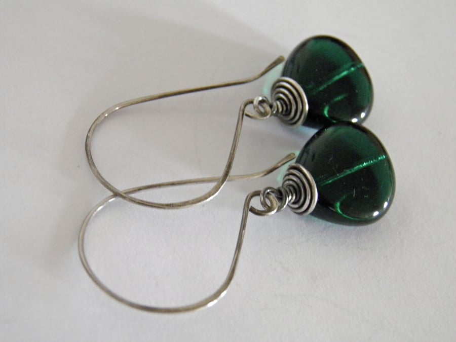 Sterling Silver Green Earrings - Folksy