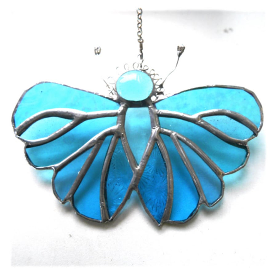 Turquoise Butterfly Suncatcher Stained Glass Ha... - Folksy