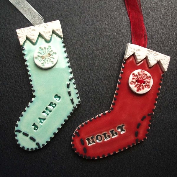 Personalised ceramic Christmas stocking decorat... - Folksy
