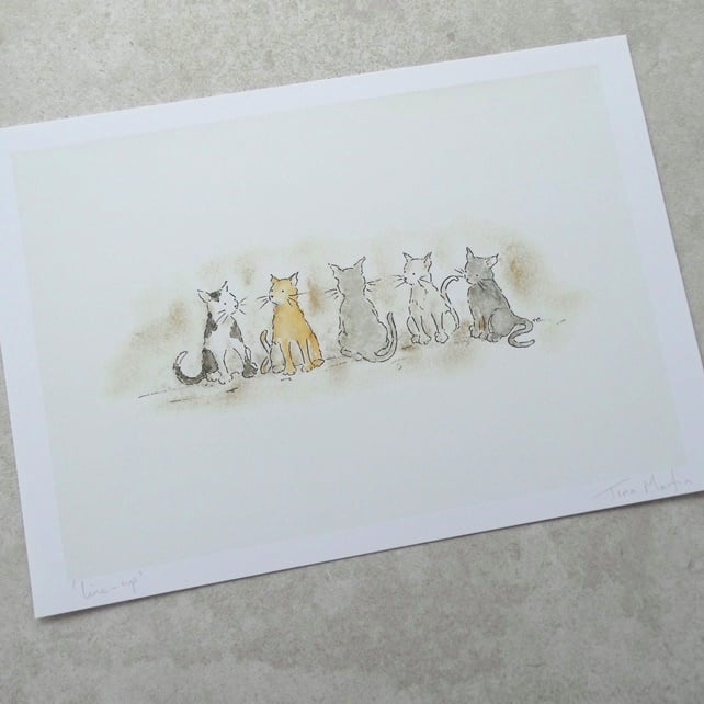 Art Print 'Cat Line-up' A4 - Folksy