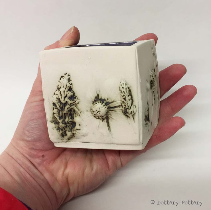 Small ceramic slab pot with natural flower desi... - Folksy