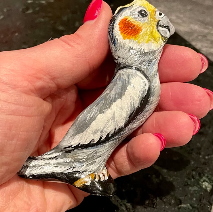 Cockatiel parrot hand painted pebble bird wildl... - Folksy