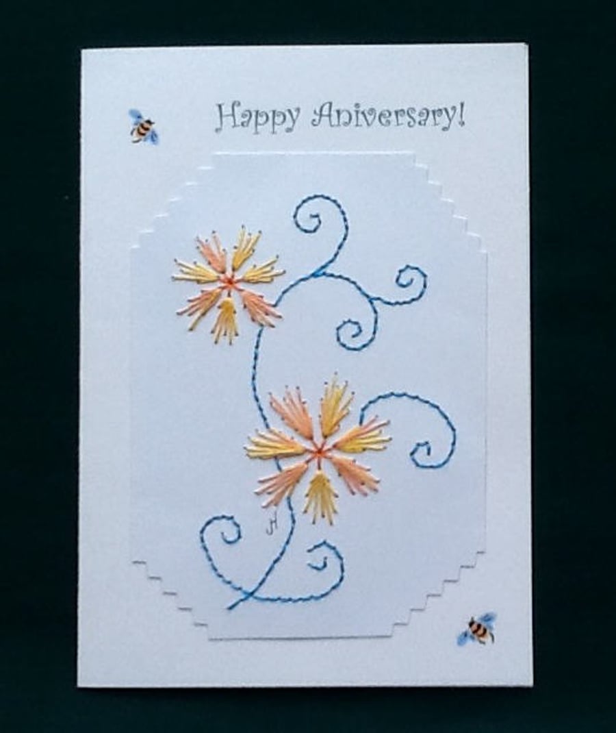 Happy anniversary,Hand embroidered personalised... - Folksy