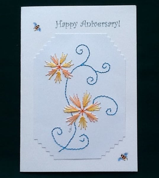 Happy anniversary,Hand embroidered personalised... - Folksy