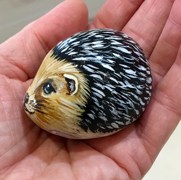 Hedgehog painted pebble garden rock art wildlif... - Folksy