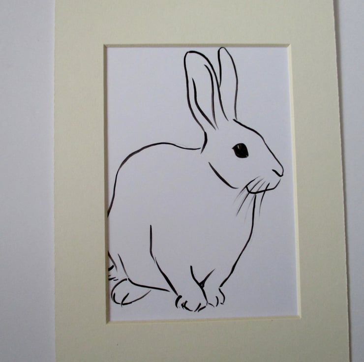Rabbit Original Bunny Art Line Painting - Folksy