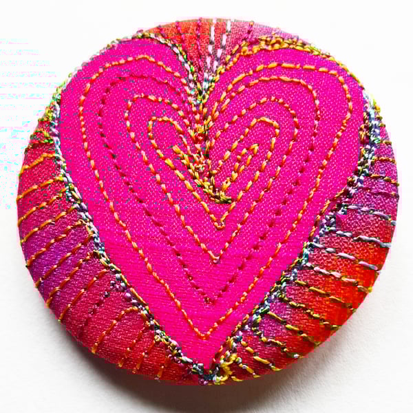 45mm Multicoloured Heart Textile Badge - Folksy