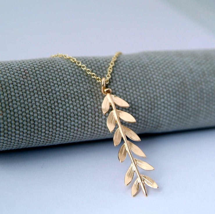Gold Olive Branch Necklace, Leaf Pendant, 9ct G... - Folksy