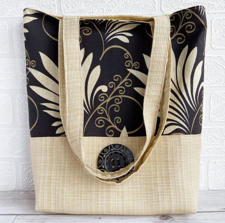 Abstract Pattern Tote Bag with Large Wooden Sta... - Folksy