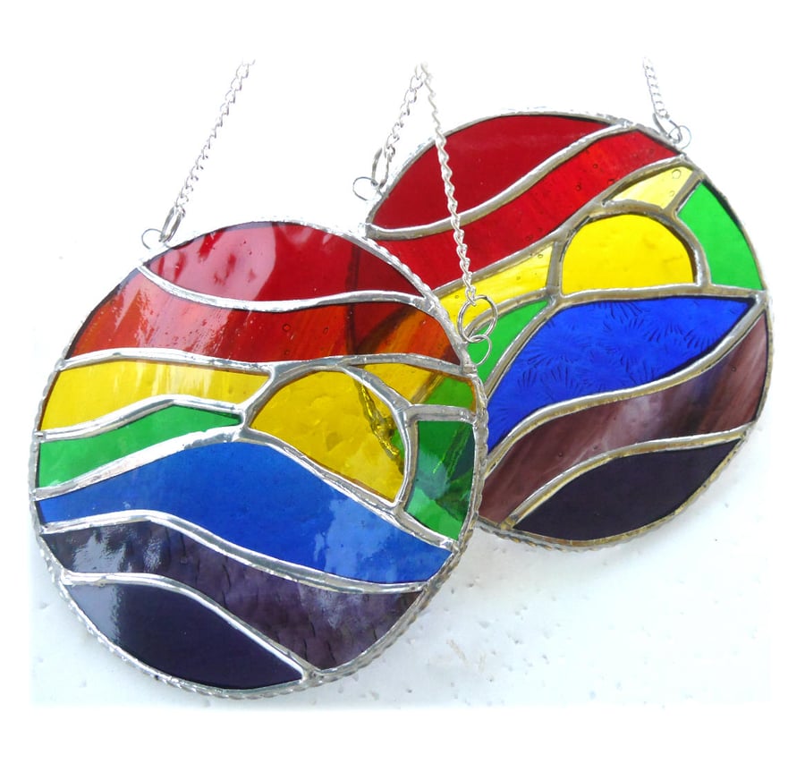 Rainbow Waves Stained Glass Suncatchers 010 and... - Folksy